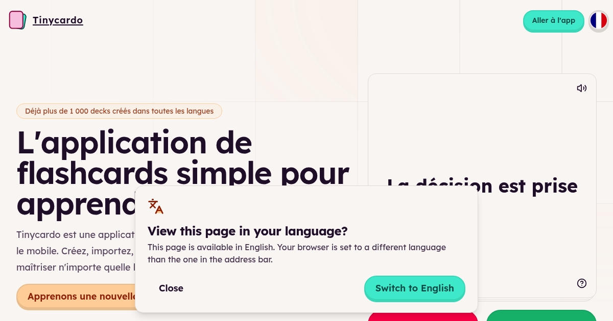 Tinycardo, l'application de flashcards simple pour apprendre les langues.